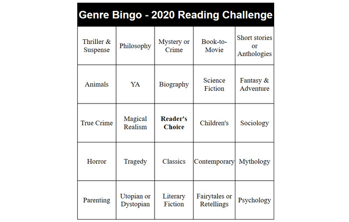 2021 Reading Challenge - ARCHIVE: Yearly Challenges: Genre Bingo - 2020 ...